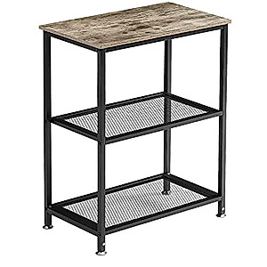 VECELO Tall End Side Tables,30" Height Nightstand with 3-Tier Storage Shelf for Bedroom Living Room, Easy Assembly,Industrial Style, 1-Pack, Misty Gray
