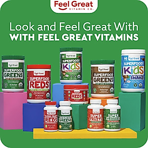 Feel Great Fruit and Vegetable Supplements | 20+ Super Reds & Greens for Natural Energy Support | Vegan Fruit and Veggie Vitamins | 2 Pack of 90 Count Each