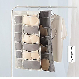 Ovyuzhen Dual-Sided Wall Closet Organizer Hanging with Mesh Pockets for Underwear,Bra,Socks,Accessories with Hanger Metal Hook Wardrobe Storage Bags Oxford Cloth Space Saver