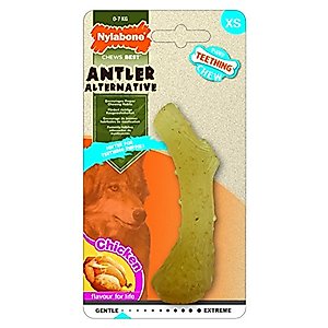 Nylabone Puppy Chew Gentle Chewing Puppy Antler Alternative Chicken Flavored Dog Chew Toy, Petite
