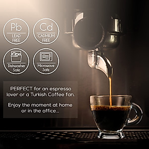 Volarium Espresso Cups with Saucers, Demitasse Clear Glass Drinkware, Set of 6 Cups and 6 Saucers for Turkish Coffee, Tea and Espresso Lover