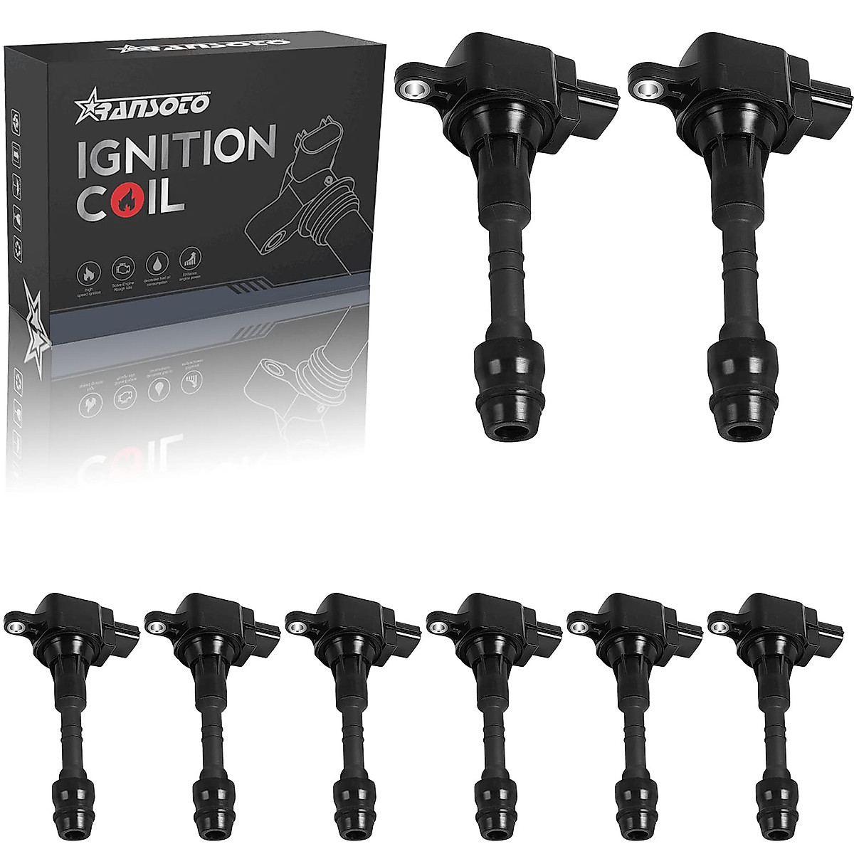 RANSOTO Ignition Coil Packs Compatible with Nissan 2005-2007 Armada 2004 Pathfinder 2004-2007 Titan 2004-2007 Infiniti Qx56 Replace 22448-7S015 C1483 5C1482 UF510