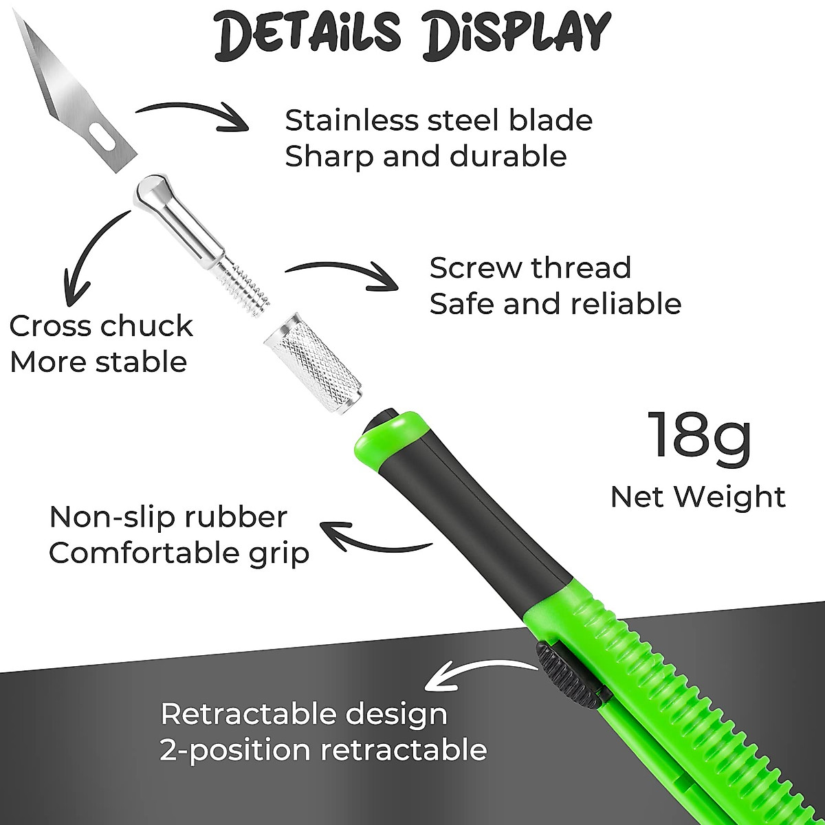 TIFICAL Exacto Knife Retractable, 1 Pack Small Precision Knife with 10 Pcs Blades 11, Lightweight Hobby Knife, Craft Knife for Paper Art, Vinyl Weeding, Stencil, Scrapbooking