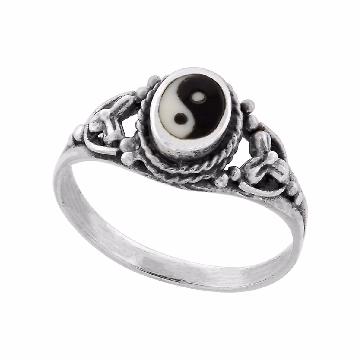 Dainty 5/16 inch Sterling Silver Yin Yang Ring for Women & Teens Flower Sides Size 5