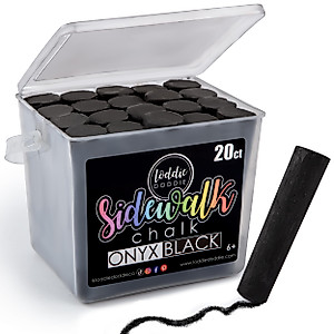 Loddie Doddie Reusable Bucket of Black Sidewalk Chalk - 20 Count Non-Toxic Jumbo Chalk Sticks for Kids, Fun & Easy Cleanup