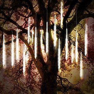 Vikdio Meteor Shower Rain Lights, 30cm 16 Spiral Tubes 480 LEDs 5.25m Lit Length Waterproof Snowfall LED Lights for Wedding Christmas Garden Tree Home Decor, Support 2 Sets Connected (Blue)