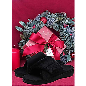 SOLLBEAM Fuzzy House Slippers With Arch Support Orthotic Heel Cup Sandals For Women