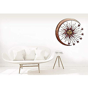 Bellaa Metal Wall Art Sun Moon Stars Celestial Indoor Outdoor Hanging Garden 3D Sculpture Retro Plaques Home Decor Large 36 inch