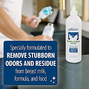 Dr. Brown's Natural Flow Anti-Colic Options+ Narrow Glass Baby Bottles, 4 oz/120 mL, with Level 1 Slow Flow Nipple, 2-Pack, 0m+ & Fragrance-Free Dish Soap, 16oz