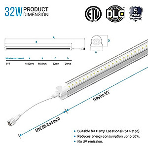 LEDMyplace 32W 5ft LED Freezer/Cooler Tubes T8 V-Shape, 4200 Lumens, 5000k Daylight White, 180° Beam Angle, 100-277V, Tube Lights for Supermarkets Freezer, Grocery Stores, Commercial Freezer Lights