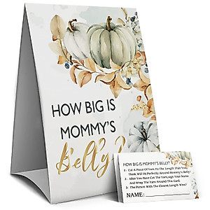 Measure Mommy's Belly Sign, Baby Shower Sign, Measure the Baby Bump How Big is Moms Belly -1 Sign and 50 Guessing Cards(4B)