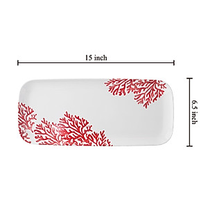 UPware 15 Inch Melamine Rectangle Serving Tray, BPA Free Food Tray (Red Coral)
