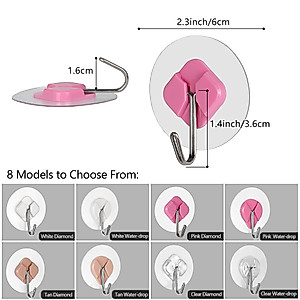 evron 304 Stainless Steel Wall Hooks, Self Adhesive Utility Hooks for Hanging Heavy Duty 30lbs (6Pcs Pink, Diamond)