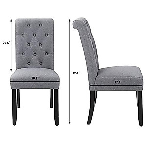 VICTONE Dining Chair Fabric Tufted Upholstered Design Armless Chair Set of 2 (Grey)
