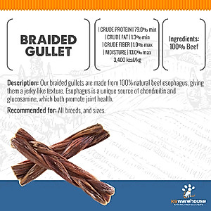 K9warehouse Braided Gullet Sticks for Dogs - 6 Inch - 100% All Natural Dog Braided Bully Sticks - Low Odor - Bully Braided Sticks for Dogs - Dog Chew Treats for Small, Medium and Large Dogs (3 Count)