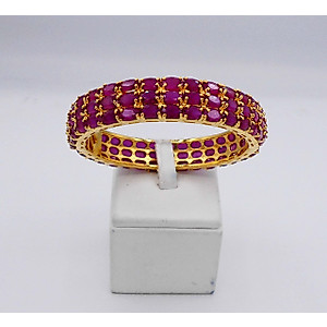 arrawana77 Rare Thai Jewelry Gorgeous 22k 23k 24k Yellow Gold Plated Women Rare Thai Cubic Zirconia CZ AAA Syn Ruby Bracelets Cuff Bangle 13 MM, 6.5 inch