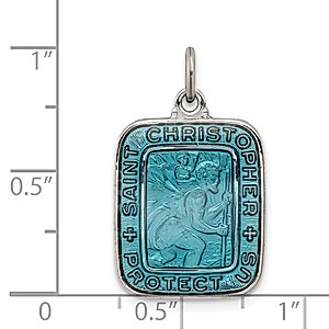 Sterling Silver Blue Enamel Square St. Christopher Medal Pendant QQC7374