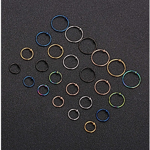 YOVORO 24PCS 20G Stainless Steel Nose Rings Hoop Cartilage Helix Ear Piercing Tragus Body Jewelry
