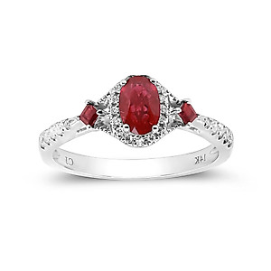Gin & Grace 10K White Gold Mozambique Genuine Ruby Ring with Diamonds| Ethically, authentically & organically sourced (Oval-cut) shaped Ruby hand-crafted jewelry for her | Ruby Ring for women