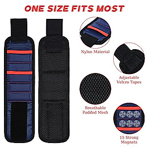 4 Pcs Magnetic Wristband Tool Belt with 15 Magnets to Hold Screws, Nails and Drilling Bits Gifts for Men Dad Fathers Husband Women Cool Gadgets for Christmas Stocking Stuffers Birthday Ideas (Blue)