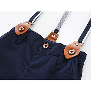 Kimocat Baby Clothes Gentleman Suit Style Short Sleeve Shirt + Bowtie + Short Suspenders (Green, 0-6 Months)