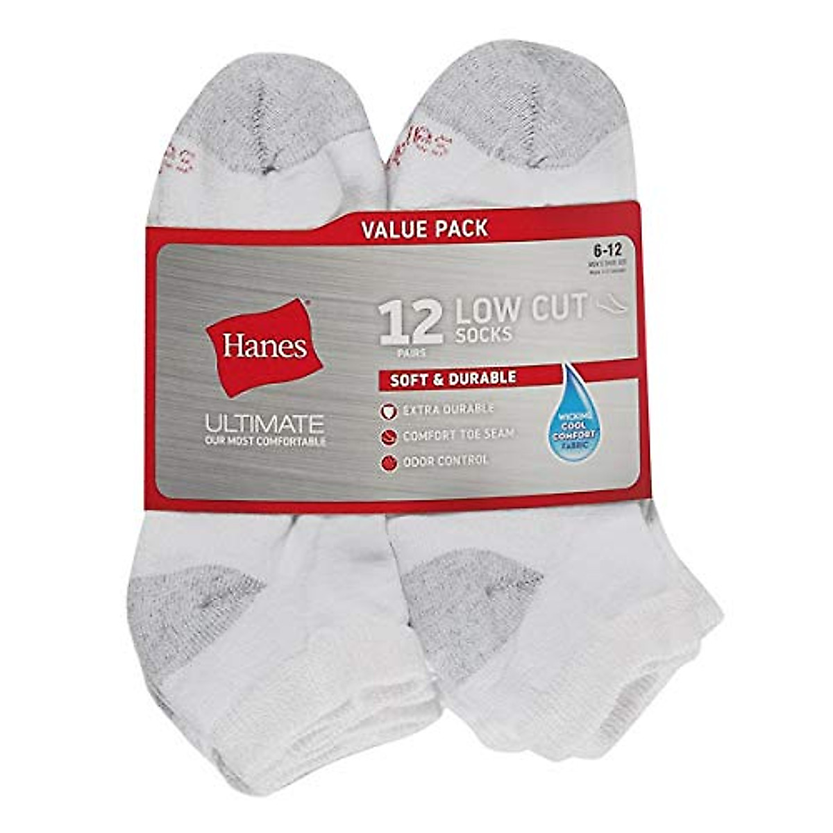 Hanes Ultimate Mens Freshiq Cool Comfort Reinforced Low Cut Socks, 12-pair Pack, White, 6-12 US