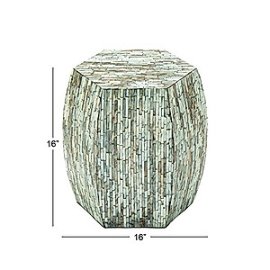 Deco 79 Mother of Pearl Shell Handmade Side End Accent Table Shell Mosaic Hexagon End Table with Brown Accents, Side Table 16" x 16" x 16", Gray