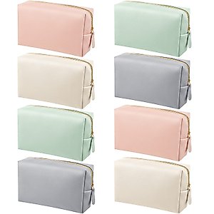 8 Pcs Makeup Bag Pu Leather Cosmetic Pouch Waterproof Small Toiletry Bag Portable Cosmetic Organizer Water Resistant Storage Purse for Lady Women Daily Storage Travel Organizer (Soft Colors,Medium)