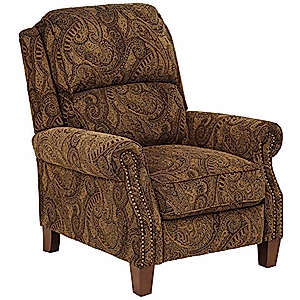 Kensington Hill Beaumont Warm Brown Paisley Patterned Recliner Chair Traditional Armchair Comfortable Push Manual Reclining Footrest Adjustable for Bedroom Living Room Reading Home Relax Office
