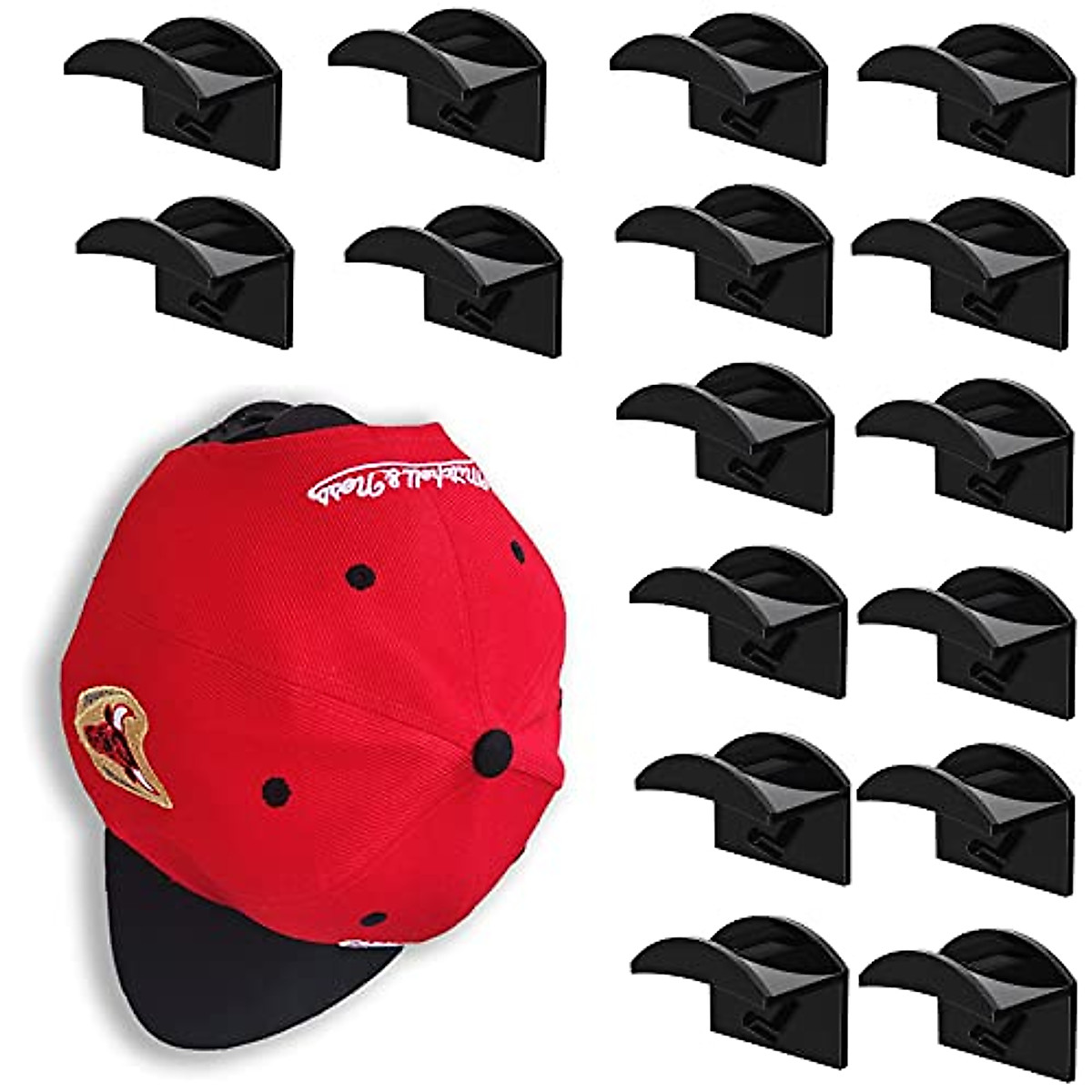 16 Pack Adhesive Hat Hooks For Wall,hat Hooks For Baseball Caps,Upgraded Hooks To Hang Keys/necklaces Wall Hat Rack For Cowboy Hat,No Drilling Stable Cap Organizer Hat Holder,Hat Organizer (black)