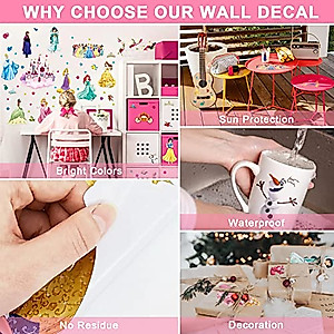 Princess Wall Decals Removable Wall Sticker Peel and Stick Wall Mural for Girls Kids Bedroom Baby Nursery Decoration