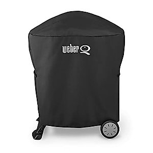 Weber Q 1000 and 2000 Series with Portable Cart Grill Cover, Heavy Duty and Waterproof, Fits Grill Widths Up To 32 Inches