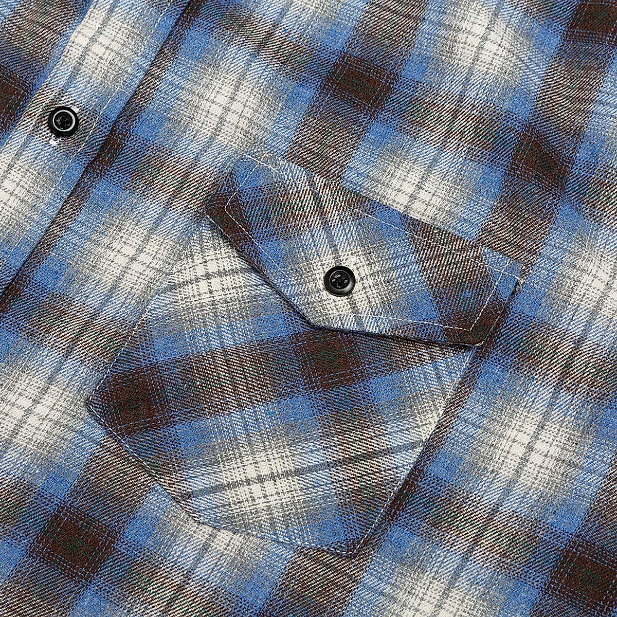 MCEDAR Men’s Plaid Flannel Shirts-Long Sleeve Casual Button Down Slim Fit Outfit for Camp Hanging Out or Work (M, Light Blue)