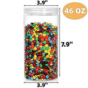 Pumtus 8 Pack Clear Plastic Jars, 46 OZ Empty Candy Storage Jars, Reusable PET Mason Jar with Screw on Lids, Large Round Dry Food Container for Household and Kitchen Organizing, Nuts, Noodles, Spices