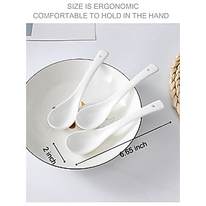 ACANDYL Asian Soup Spoon 6.75 inch Chinese Soup Spoons Ceramic Spoon Easy to Hold Non-slip Bottom for Pho Miso Wonton Ramen Dumpling Noodle Bright White Set of 12