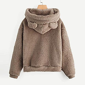 Womens Casual Hooded Sweatshirt Loose Drawstring Pullover Hoodies Long Sleeve Solid Bear Ear Sweatshirt Tops