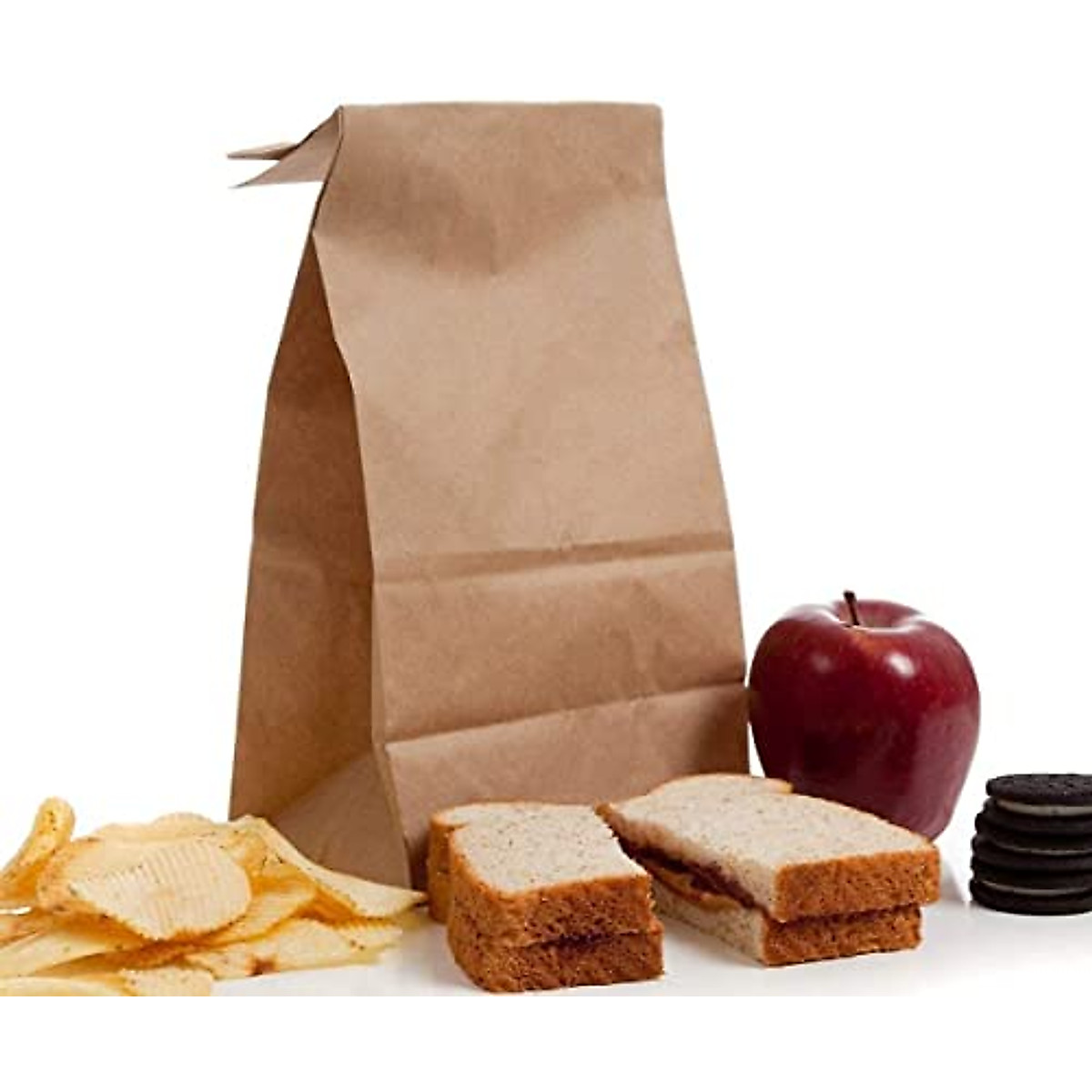 BagDream Brown Paper Lunch Bags Bread Bags 12lb 7x4.5x13.75 Inches 50Pcs Kraft Paper Bags, Paper Snack Bags Bread Bags, 100% Recycled Kraft Lunch Bags