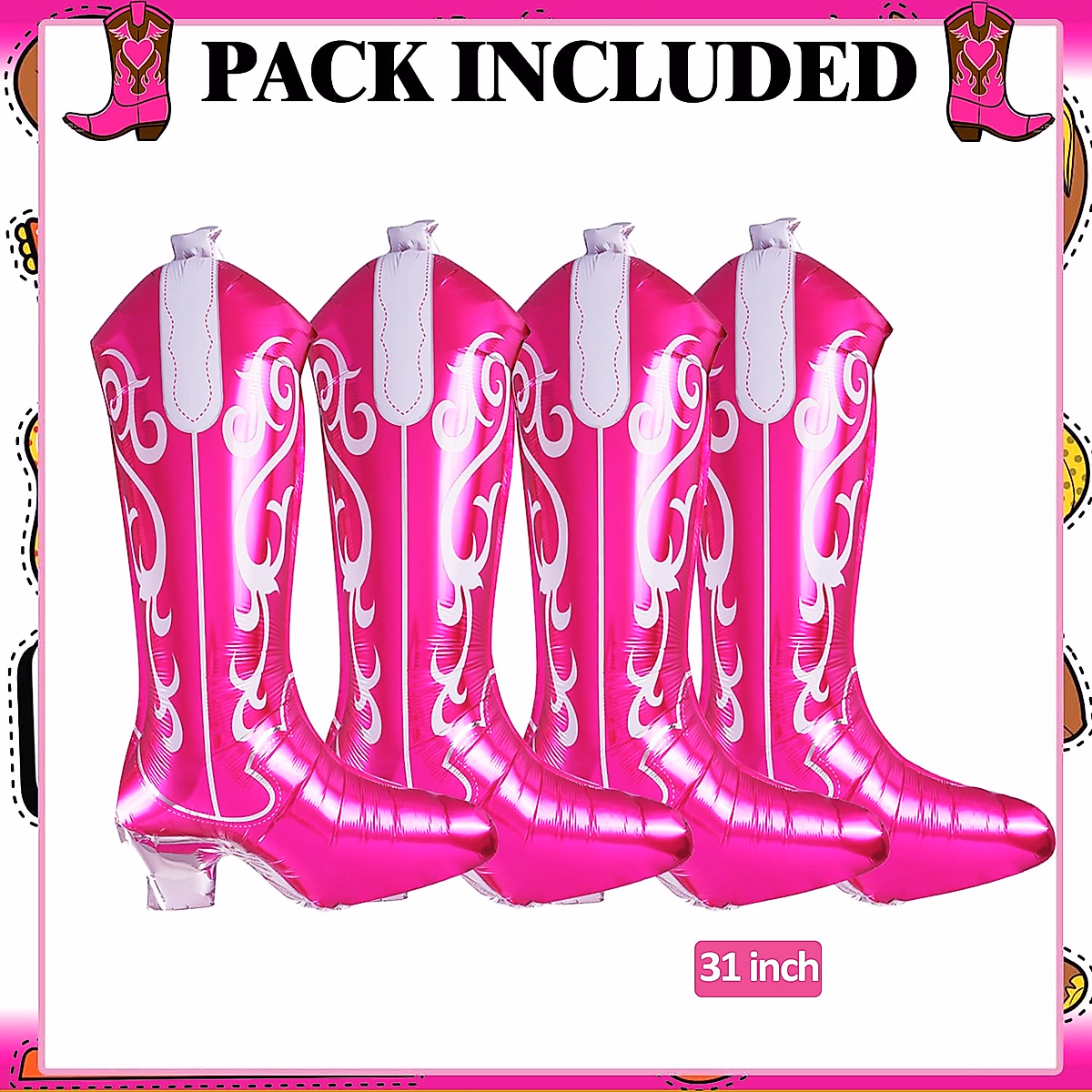 4PCS Western Cowgirl Party Decorations Cowgirl Balloons Party Decorations Cowgirl Boot Balloons for Let's Go Girls Bachelorette Party Cowgirl Birthday Western Last Disco Rodeo Bachelorette Supplies