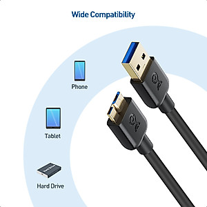 Cable Matters 2-Pack Micro USB 3.0 Cable 6 ft (External Hard Drive Cable, USB to USB Micro B Cable) in Black, Compatible with Seagate, LaCie, Toshiba, Samsung, Western Digital/WD External Hard Drive