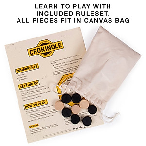 Tournament Crokinole & Checkers | Classic Dexterity Board Game for Two Players | 24 Black & White Discs & Game Board | 27 Inch