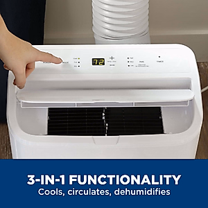 GE 11,000 BTU Portable Air Conditioner for Medium Rooms up to 450 sq ft. (7,800 BTU SACC), 3-in-1 with Dehumidify, Fan and Auto Evaporation, Included Window Installation Kit
