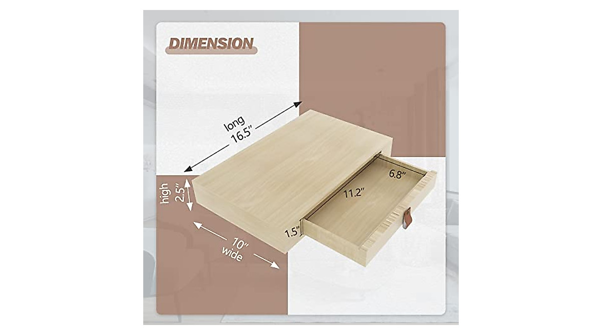 Floating Shelf with Drawer - 16-inch Wall Storage for Bedroom
