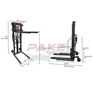 Pake Handling Tools Manual Stacker Hand/Foot Pump Lift Truck - Compact and Easy to Use Hydraulic Lift - 2200 lbs Capacity for Skid/Single Sided Pallet