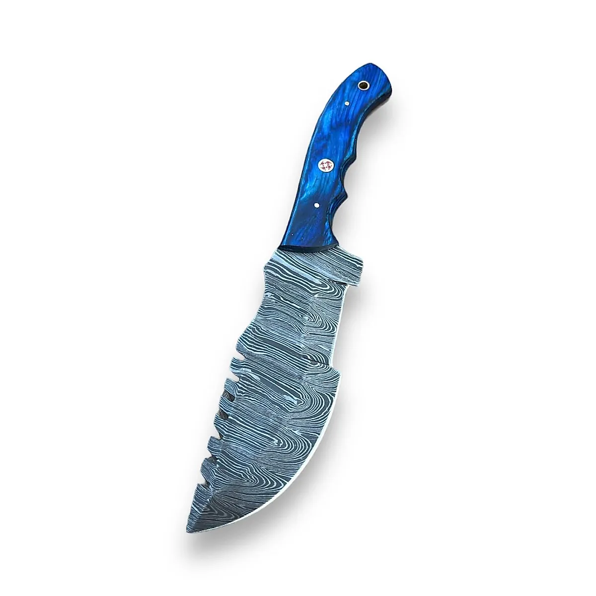 Handmade Hunting Damascus steel Hunting Knife with Genuine Leather Sheath | 10'’ EDC Knife for Men | Fixed Blade Outdoor Knife with Blue Pakka Wood Handle | Damascus Razor Sharp Blade 5212-Blue