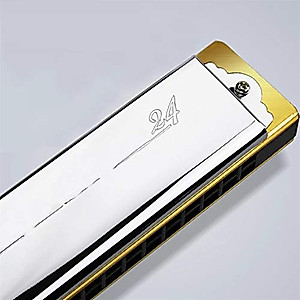 WAAZVXS 6624S Harmonica 24 Hole Brass Reeds Blues Harp Mouth Organ Key C ABS Comb Music Instruments Silver (Color : Key E)