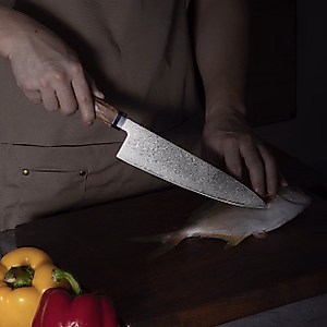 8 Inch Kiritsuke Knife Unique stablized wood Resin handle Damascus Vg10 67 Layers Japanese Stable Wood Chef Knives with Sheath (8.5”gyuto knife)