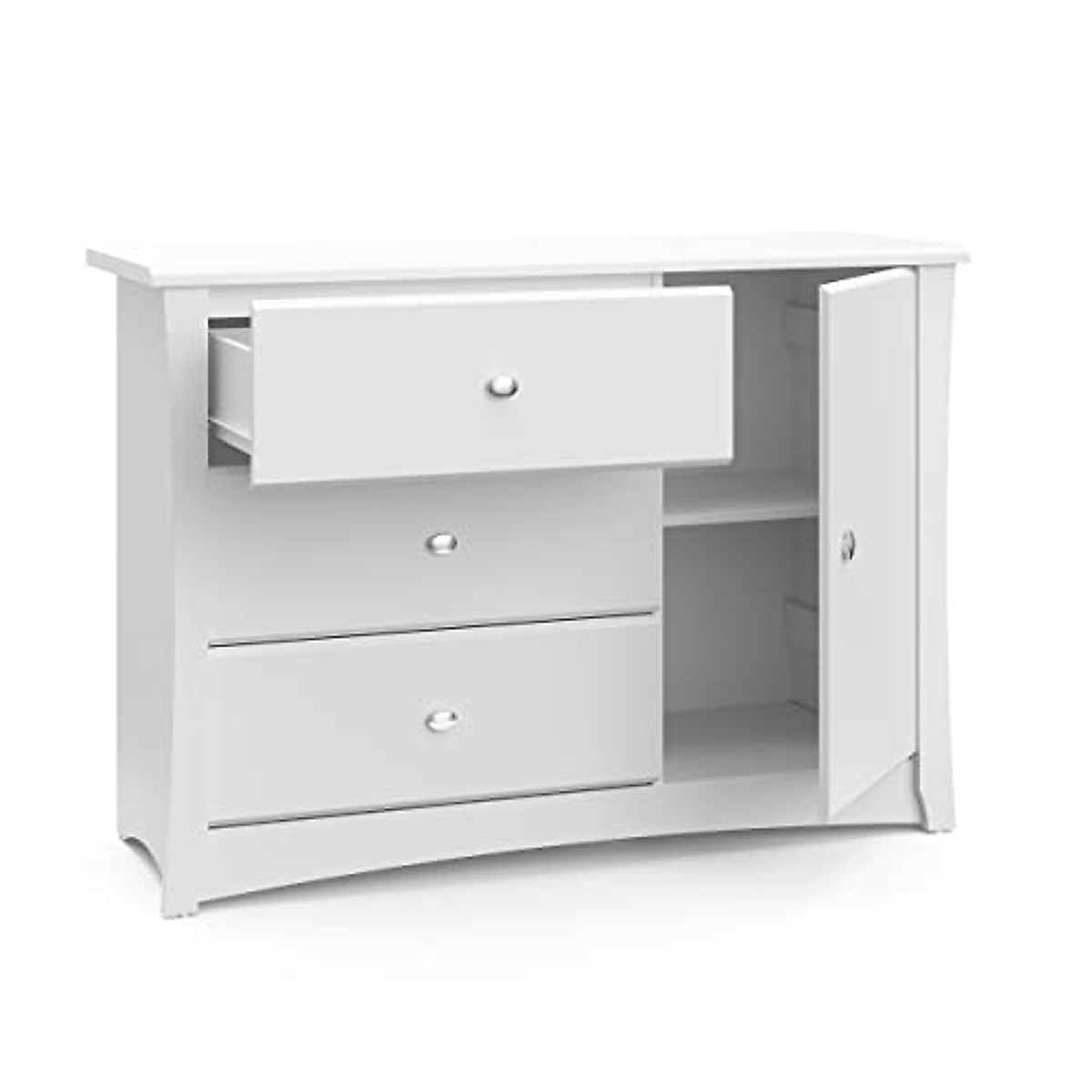 Storkcraft Crescent 3 Drawer Combo Dresser (White) – Baby and Kids Bedroom Organizer, Nursery Chest, Storage Dresser With Drawers, Universal Design