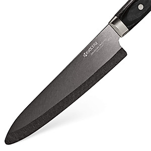 Kyocera Advanced Ceramic LTD Series Chef Knife with Handcrafted Pakka Wood Handle, 7-Inch, Black Blade