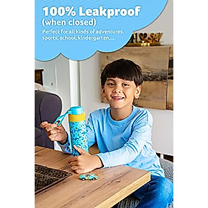 JARLSON kids water bottle with straw - CHARLI - insulated stainless steel water bottle - thermos - girls/boys (Shark 'Mosaic', 18 oz)