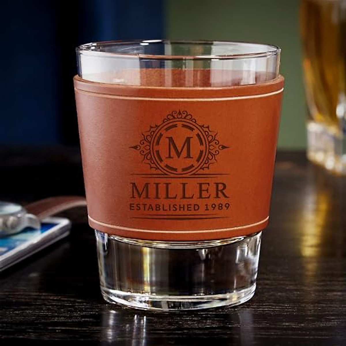 Whiskey Glasses with Personalized Leather Wrap, Set of 4 (Custom Product)